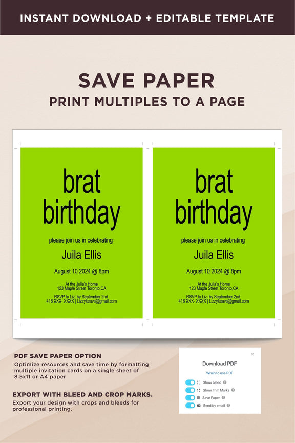 Brat Birthday Party Invitation – Vowpaperie