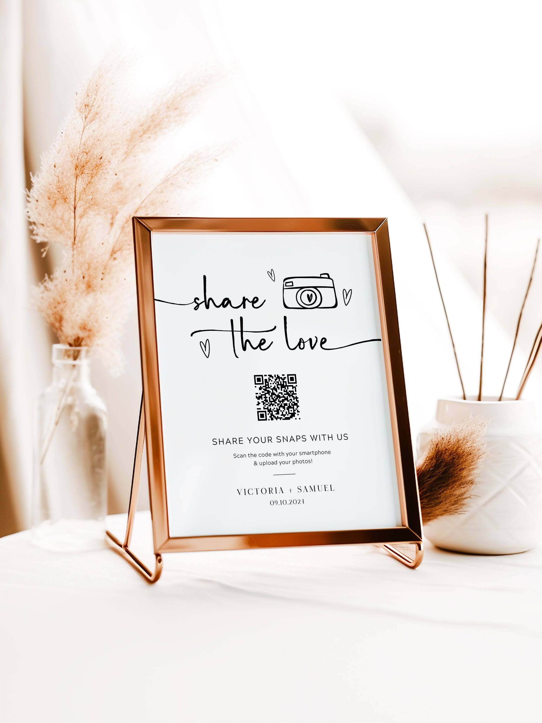 Share the Love QR Code Wedding Photo Table Sign – Vowpaperie